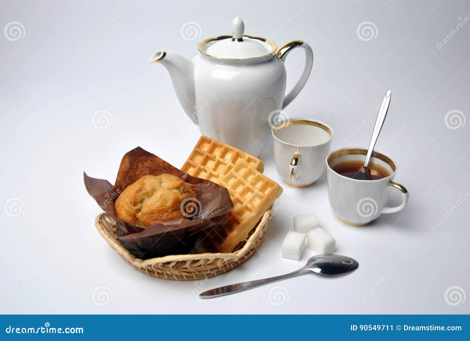 White tea set stock image. Image of spoon, dessert, kettle - 90549711