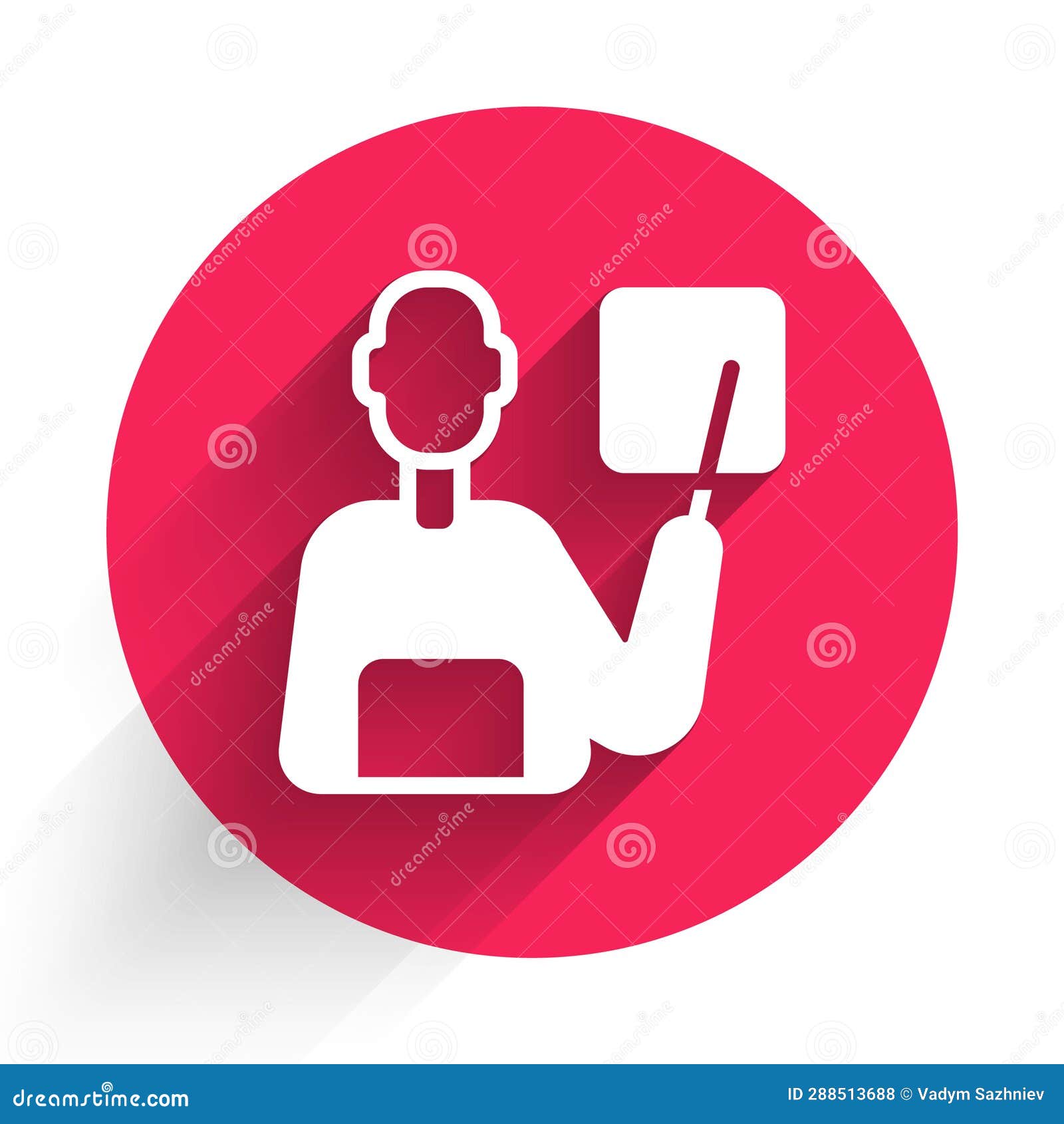 White Teacher Icon Isolated with Long Shadow. Red Circle Button Stock ...
