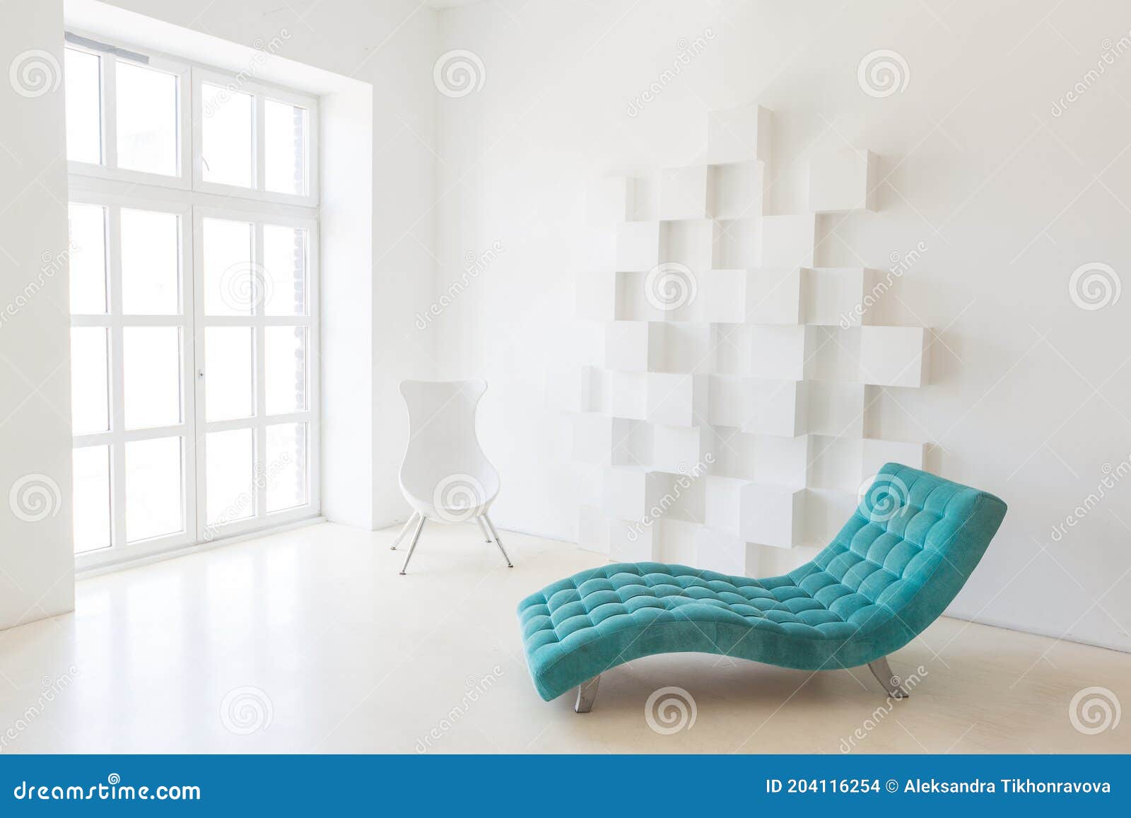White Tech Design Interior Studio Room Stock Photo - Image of fireplace ...