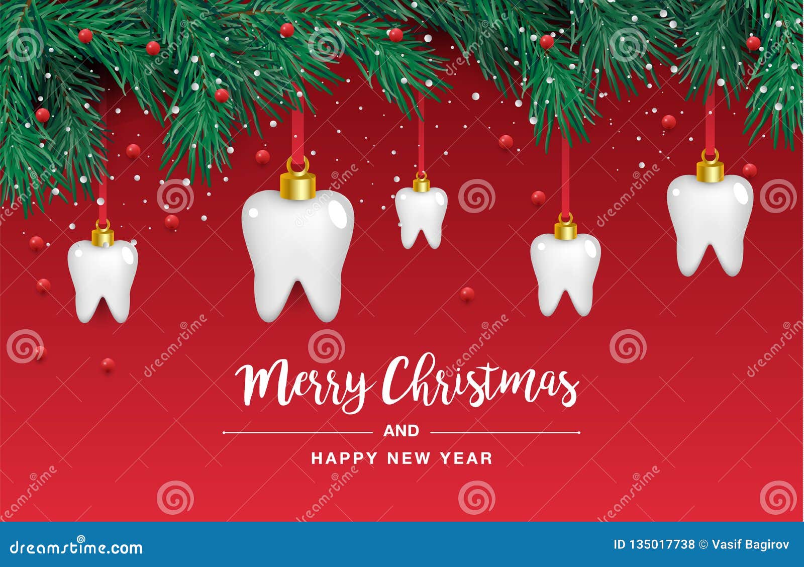 White Teeth Icons in the Shape of a Christmas Tree on a Red Background ...
