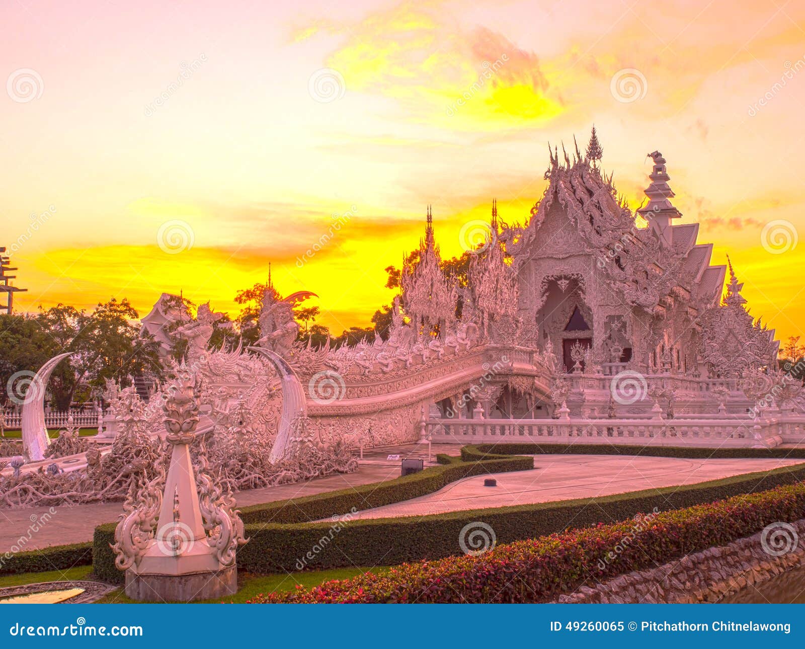 White Temple in Evening Sky Stock Image - Image of temple, landscape ...