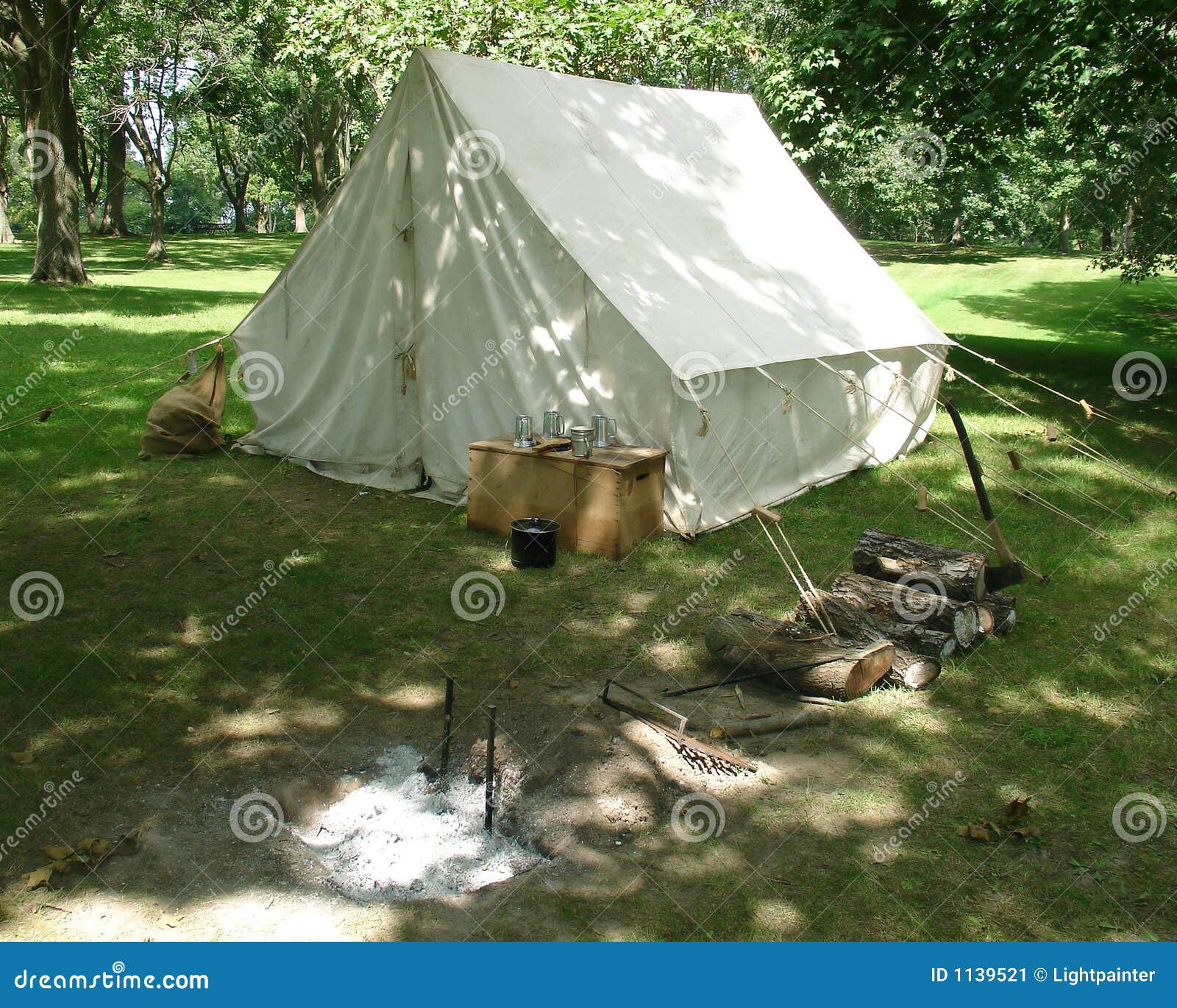 White tent in campground stock image. Image of plain, campsite - 1139521