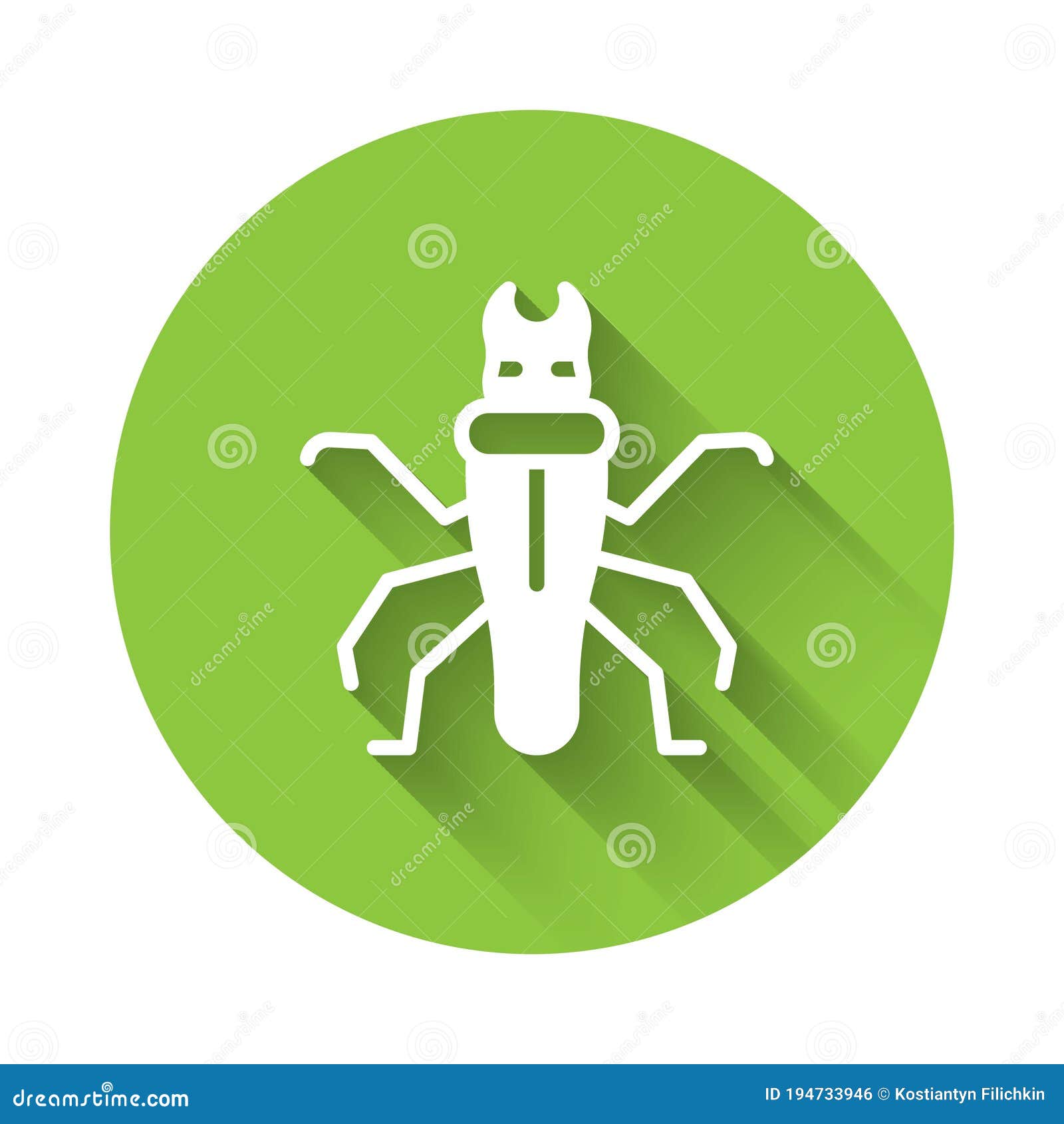 White Termite Icon Isolated with Long Shadow. Green Circle Button Stock ...