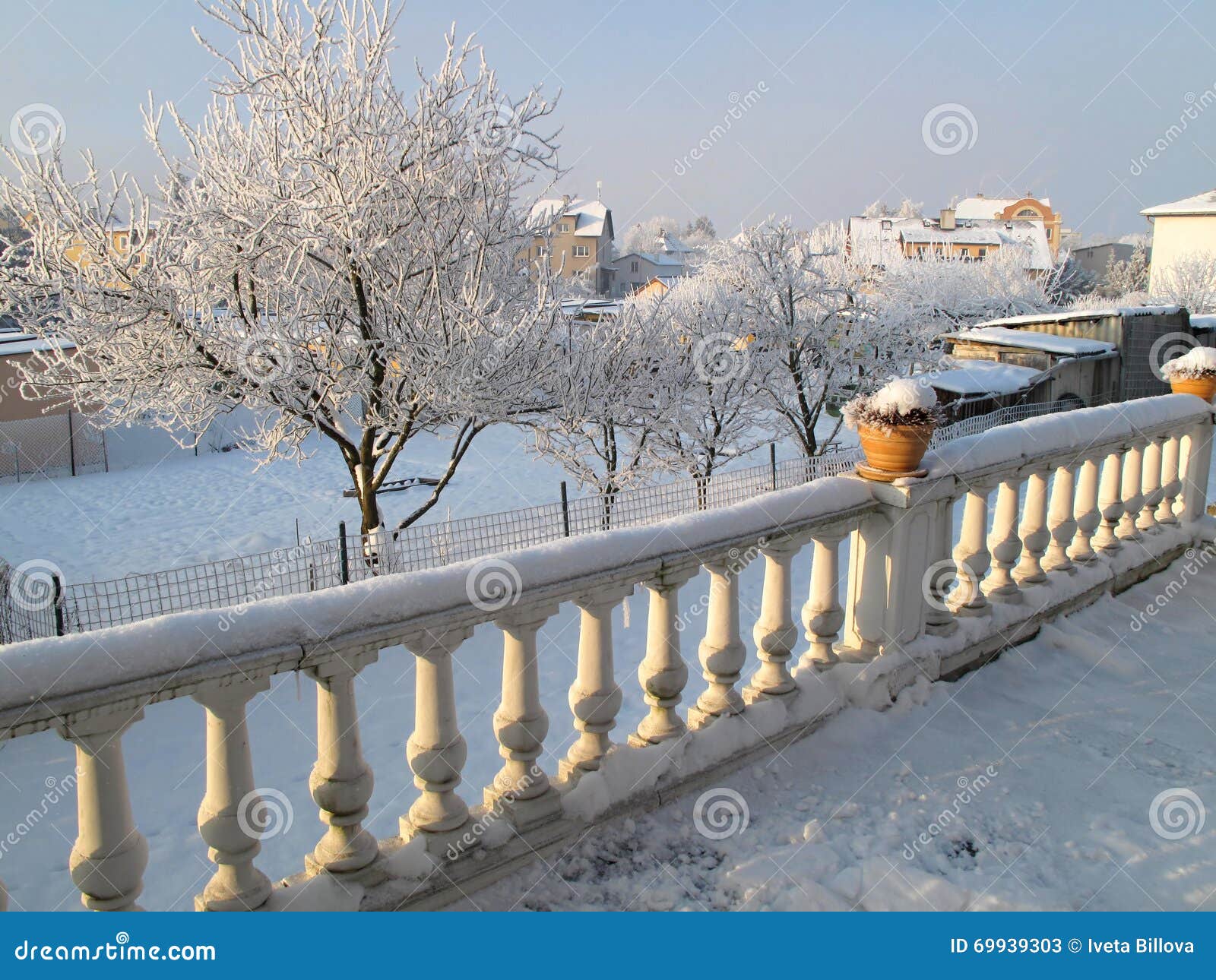 White Terrace Balustrades in Winter Wit Snow Editorial Stock Photo ...
