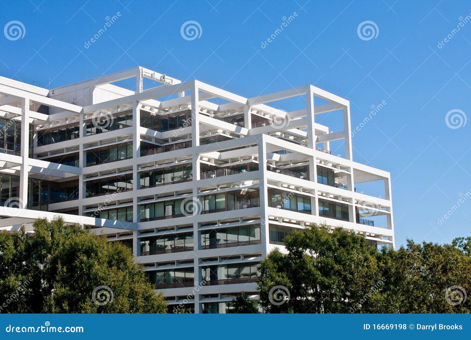 White Terraced Office Building on Blue Sky Stock Photo - Image of ...