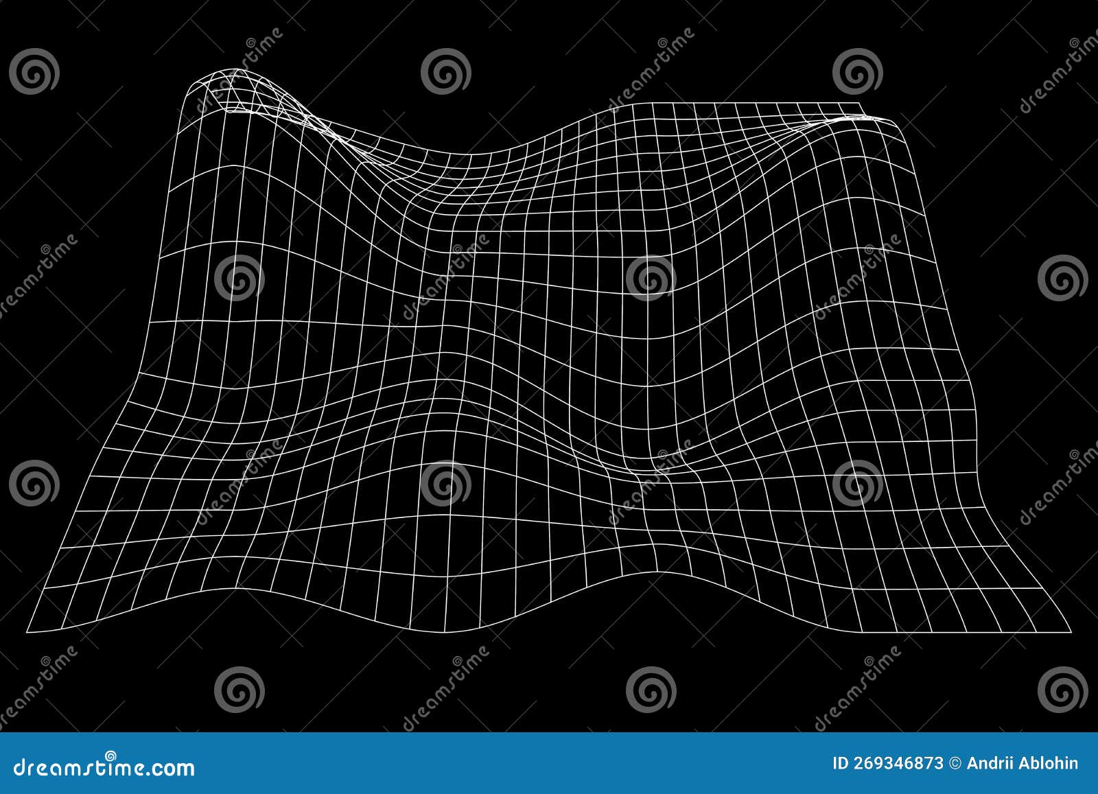 White Terrain Wireframe On Black Background. Grid Perspective ...