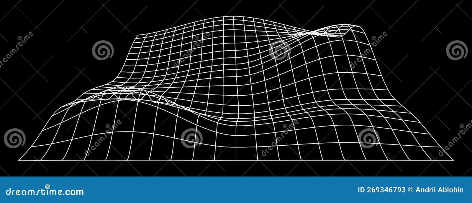 Distorted Terrain Wireframe On White Background. Grid Perspective ...