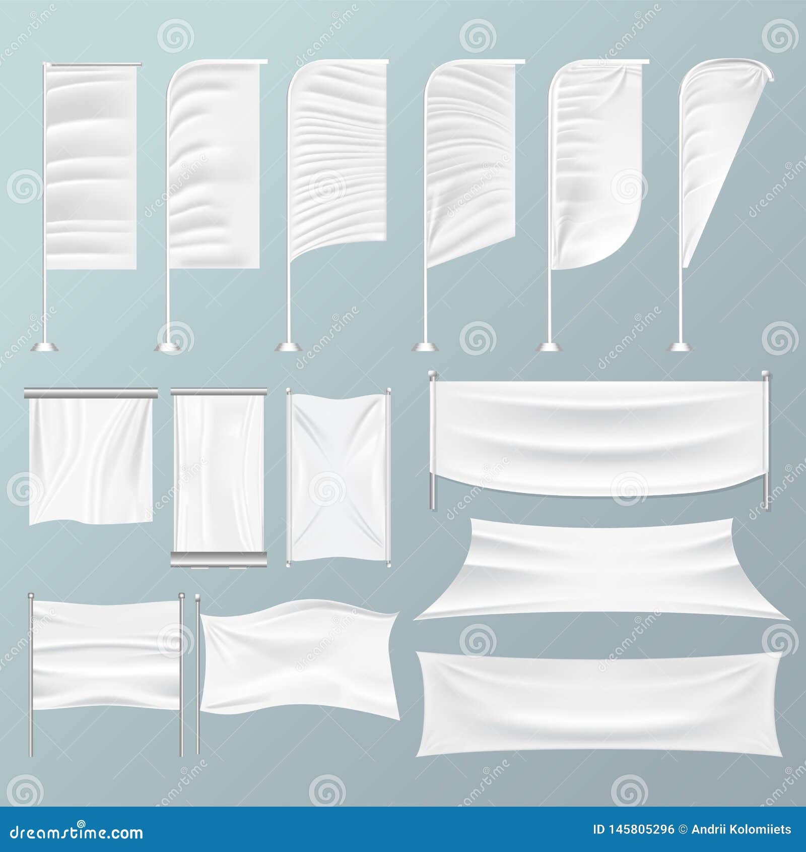White Textile Advertising Banners on an Isolated Background. Realistic ...