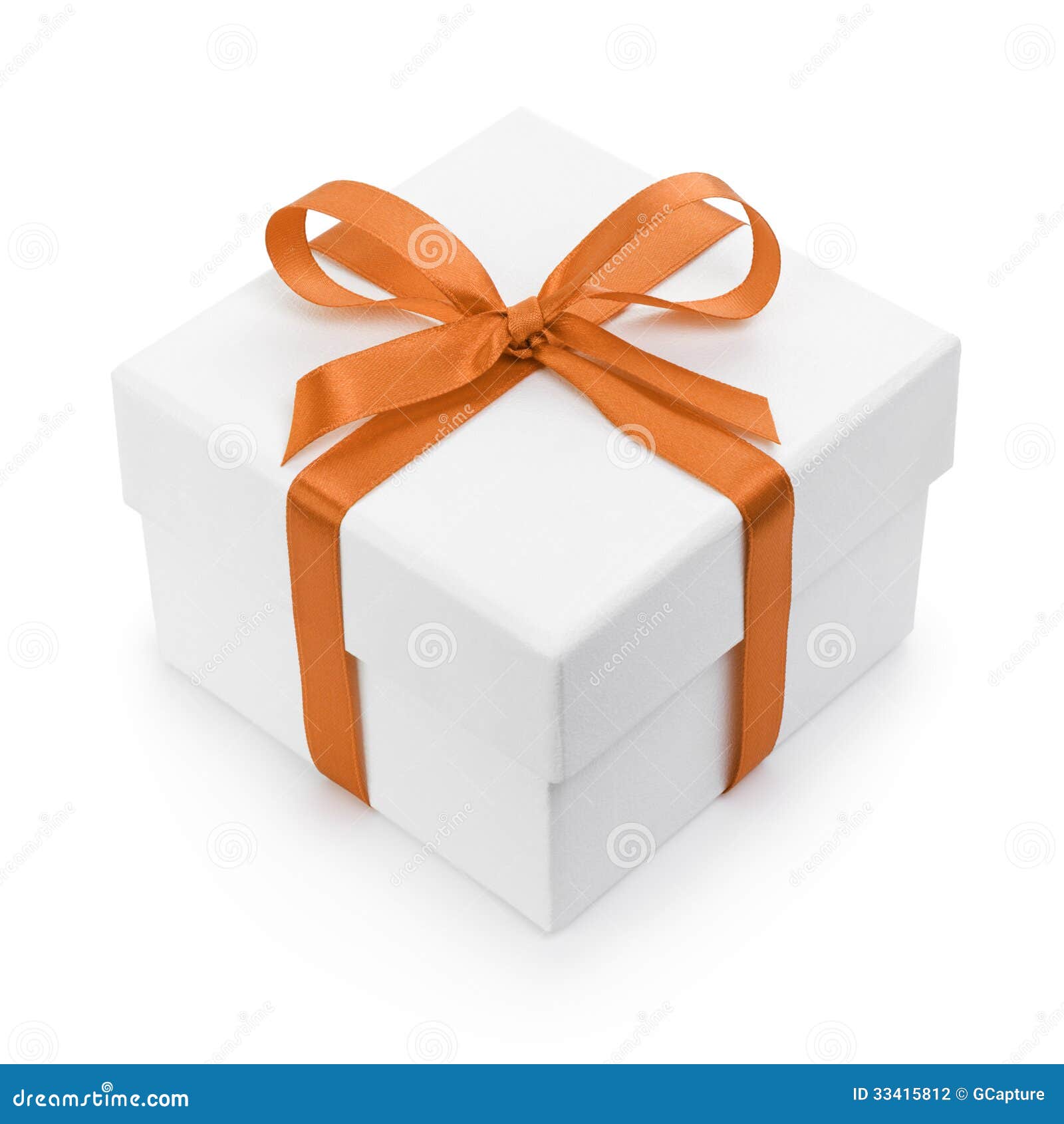 White Textured Gift Box with Orange Ribbon Bow Stock Photo - Image of ...