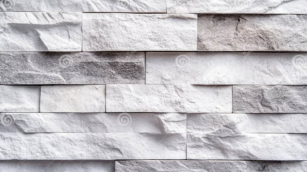 White Textured Stone Wall with Rectangular Pattern and Subtle Gray ...