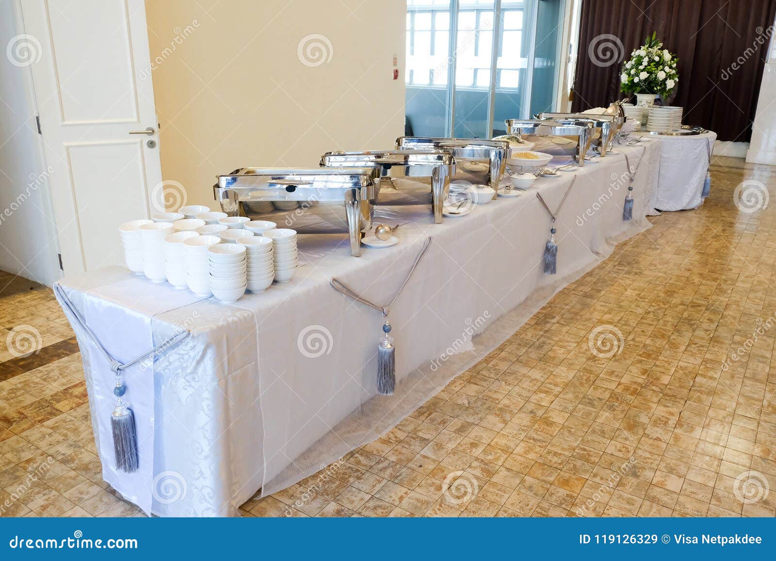 White Theme Set Table Buffet Stock Image - Image of service, meal ...