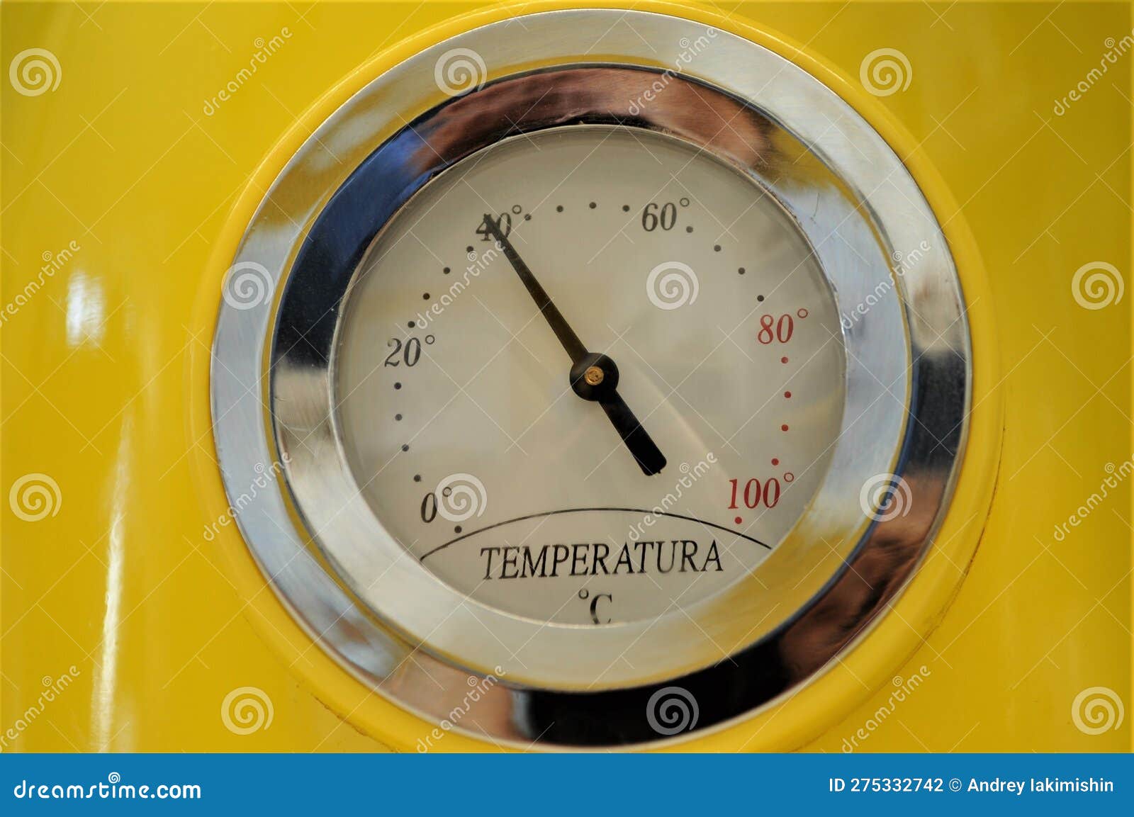 White Thermometer and 40 Degrees on the Yellow Background Stock Photo ...