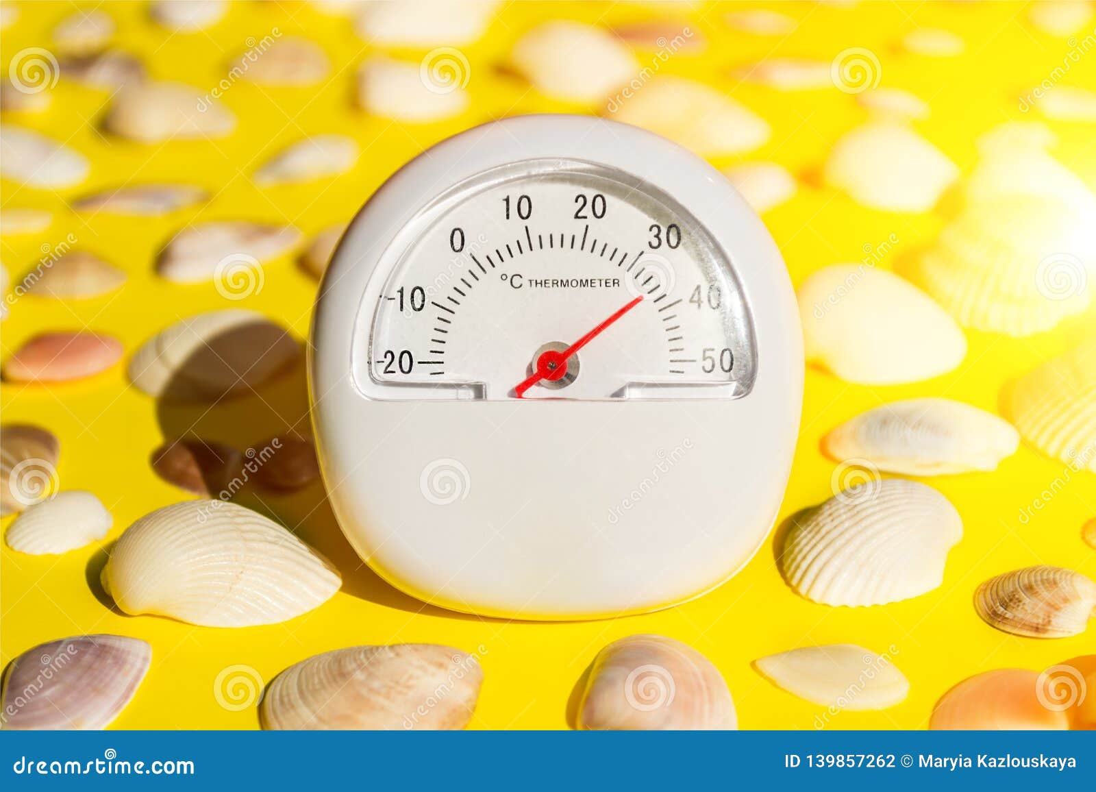 White Thermometer with a Temperature of +26 Degrees Celsius and a Lot ...