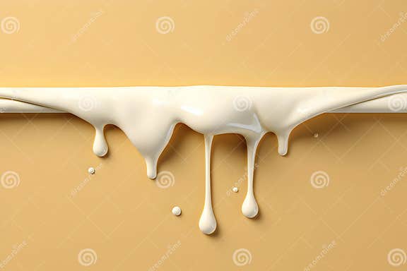White Thick Drops of Cream Flow Down a Brown Background. Stock Image ...