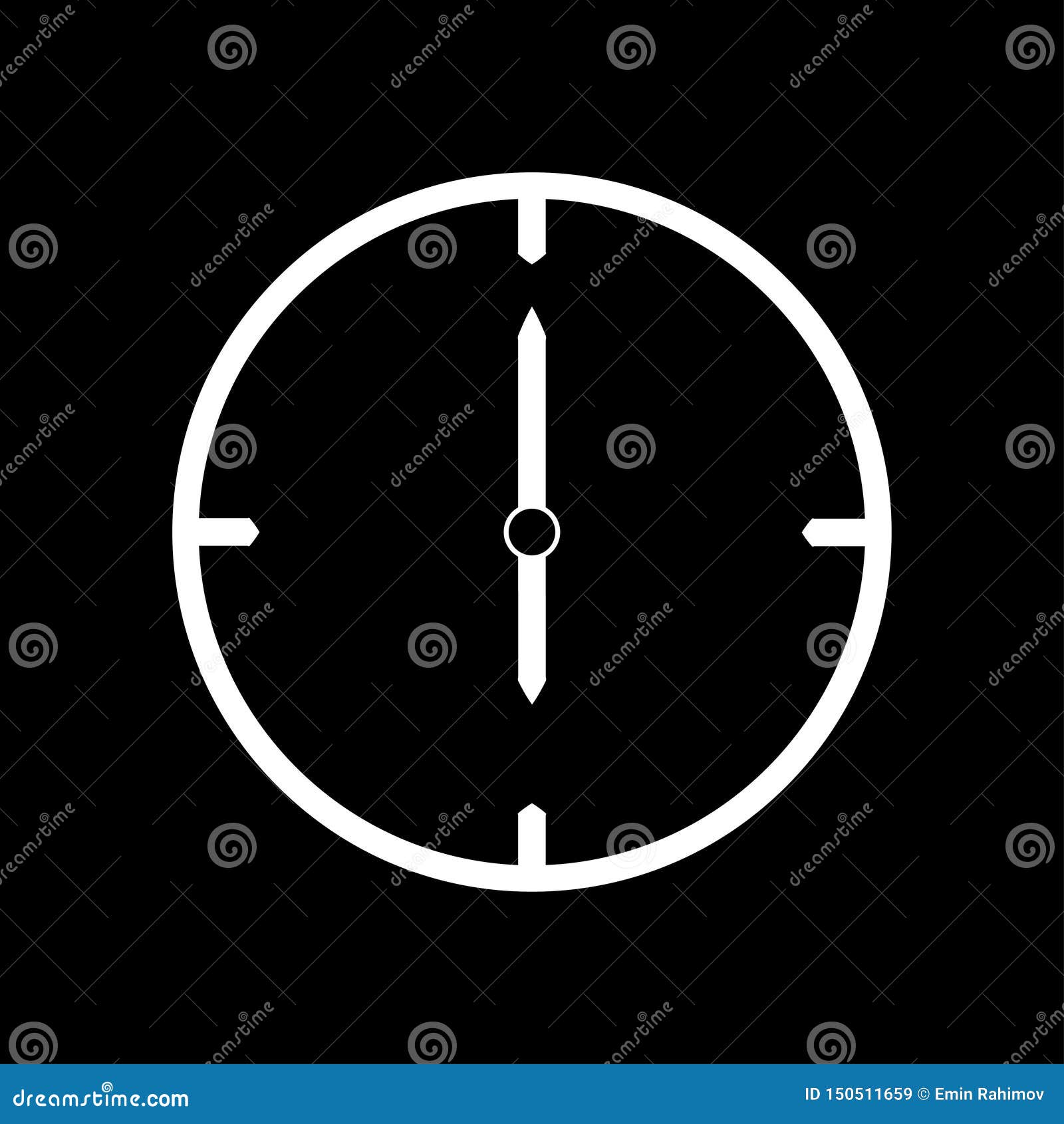 White Thin Line Clock Icon 6 O`clock - Vector Illustration Stock ...