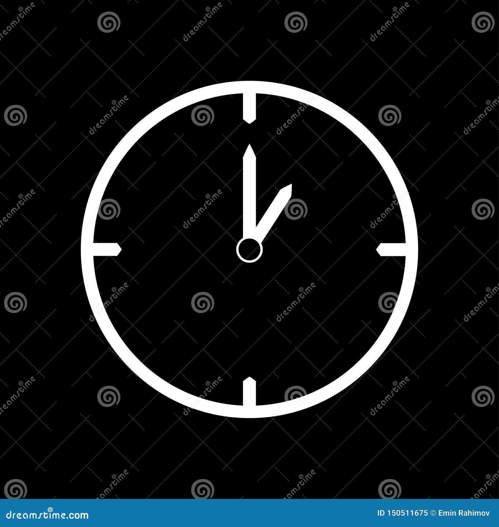 White Thin Line Clock Icon 1 O`clock - Vector Illustration Stock ...
