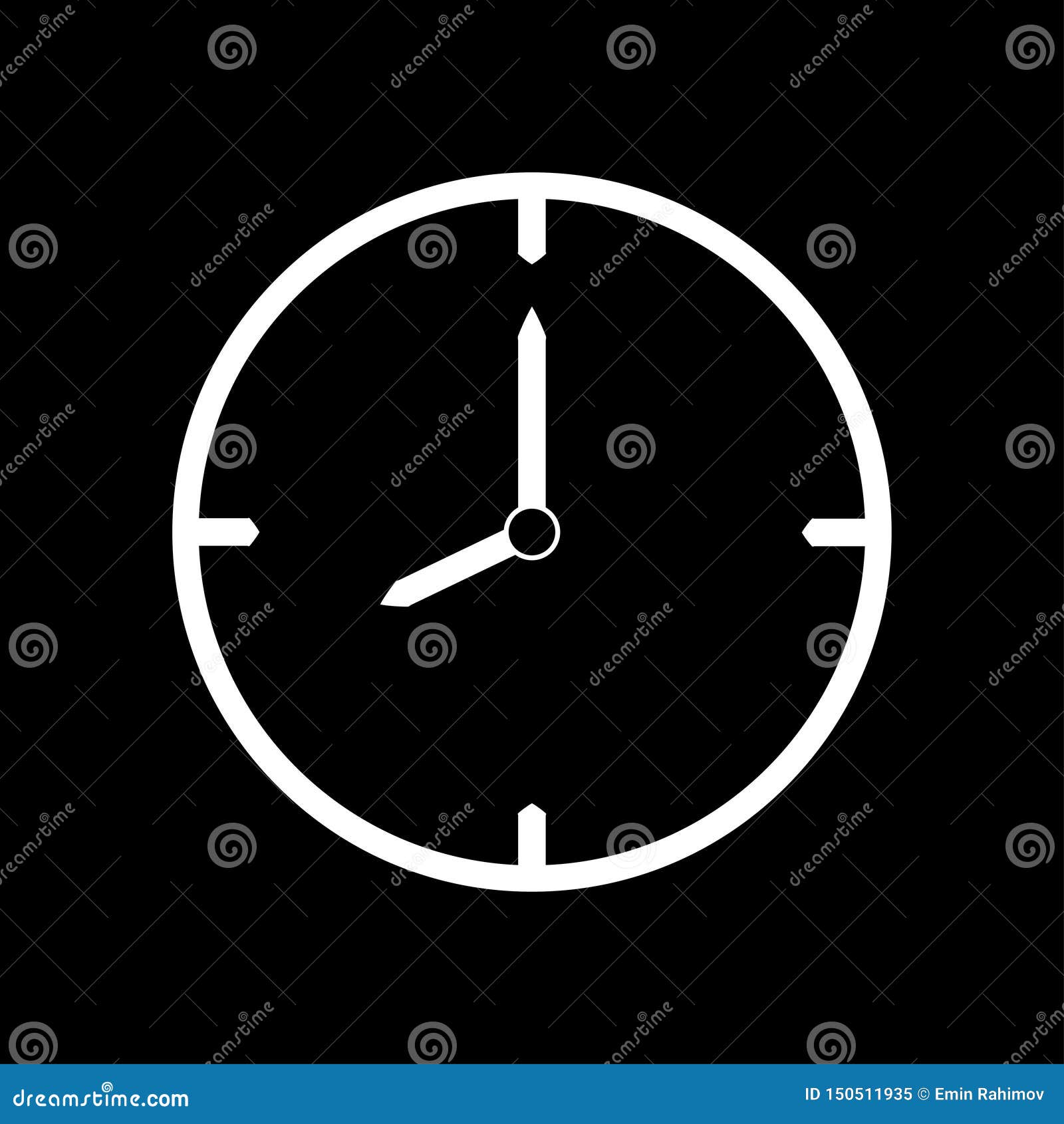 White Thin Line Clock Icon 8 O`clock - Vector Illustration Stock ...