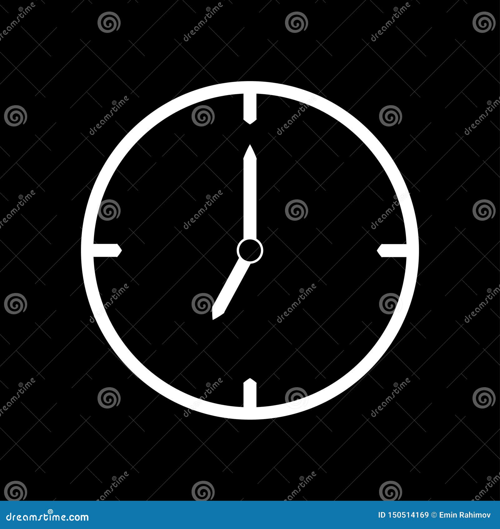White Thin Line Clock Icon 7 O`clock - Vector Illustration Stock ...