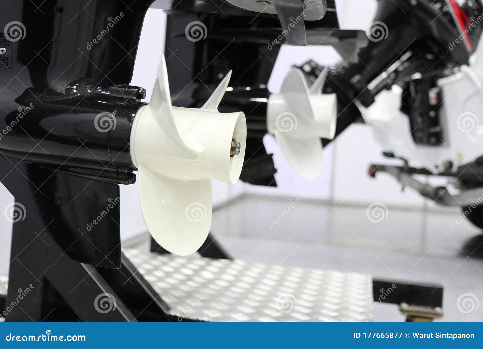 White Three Blade of Marine Engine for Speed Boat Stock Image - Image ...