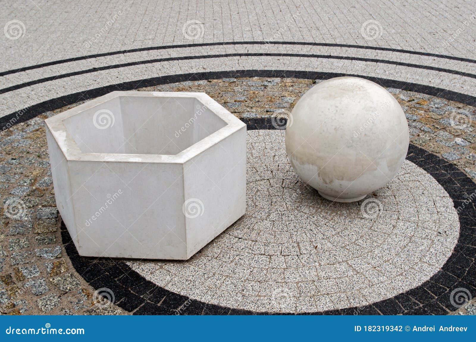 White Three-dimensional Geometric Shapes Hollow Hexagon and Solid Ball ...