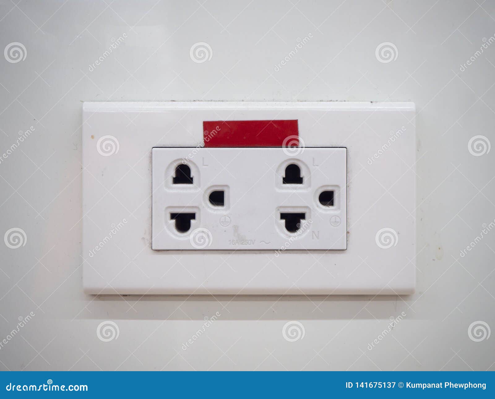 White Three Electric Socket on Wall Background Stock Image - Image of ...