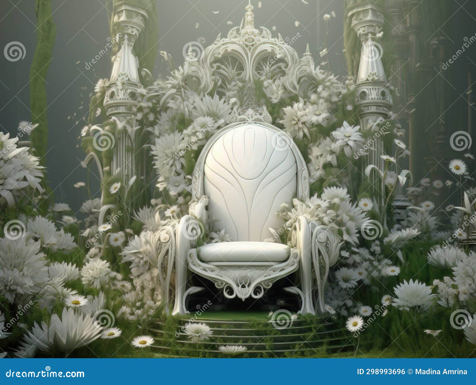 White Throne Decorated with Flowers. Decorated Throne. Stock Photo ...