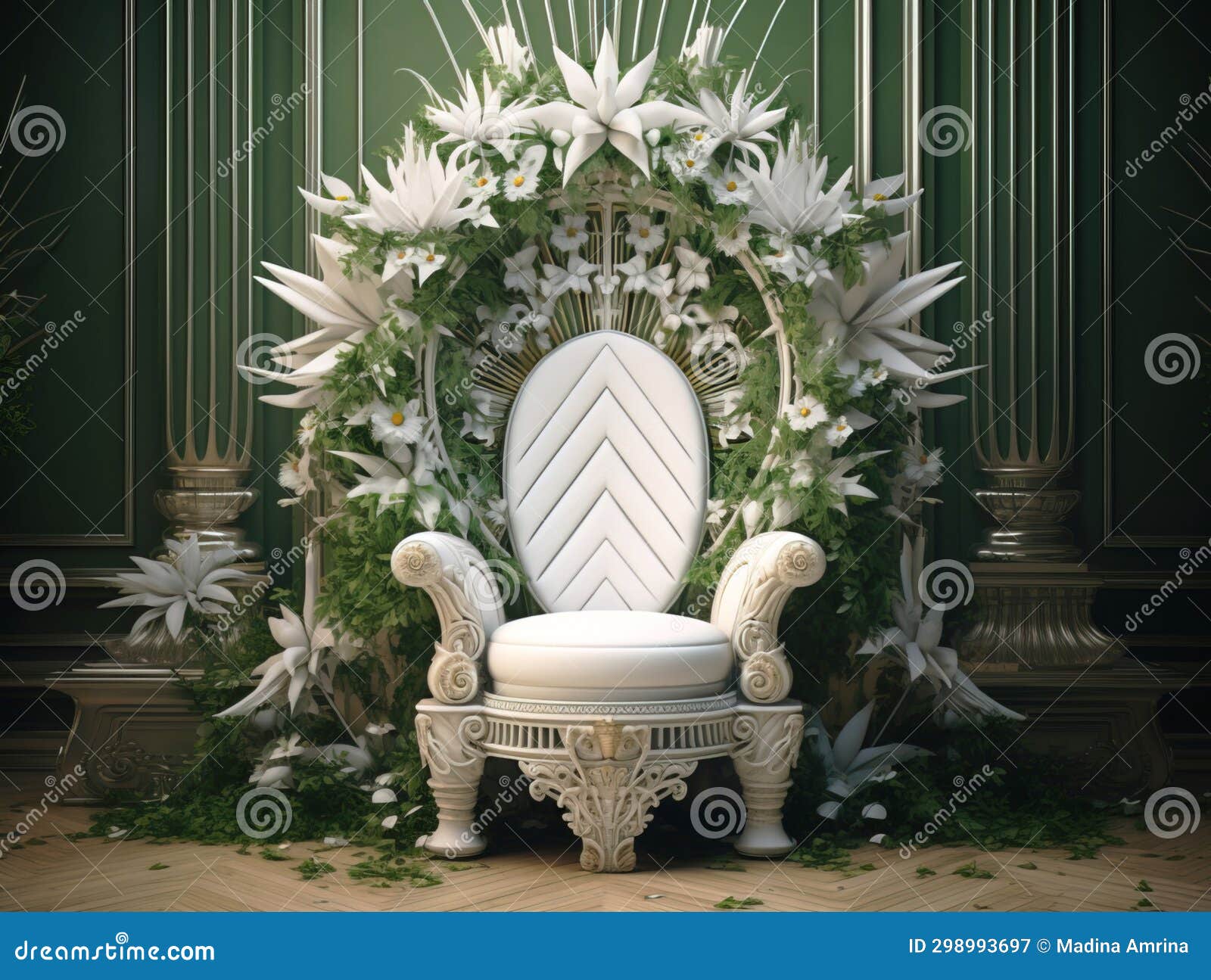 White Throne Decorated with Flowers. Decorated Throne. Stock Image ...