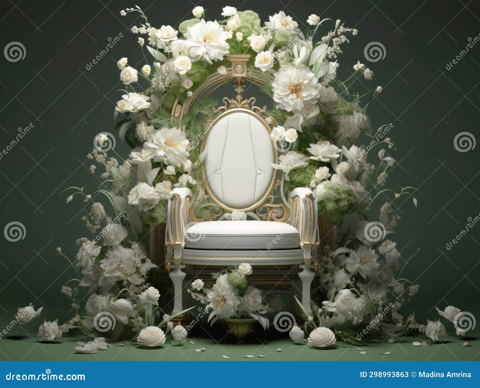 White Throne Decorated with Flowers. Decorated Throne. Stock Image ...