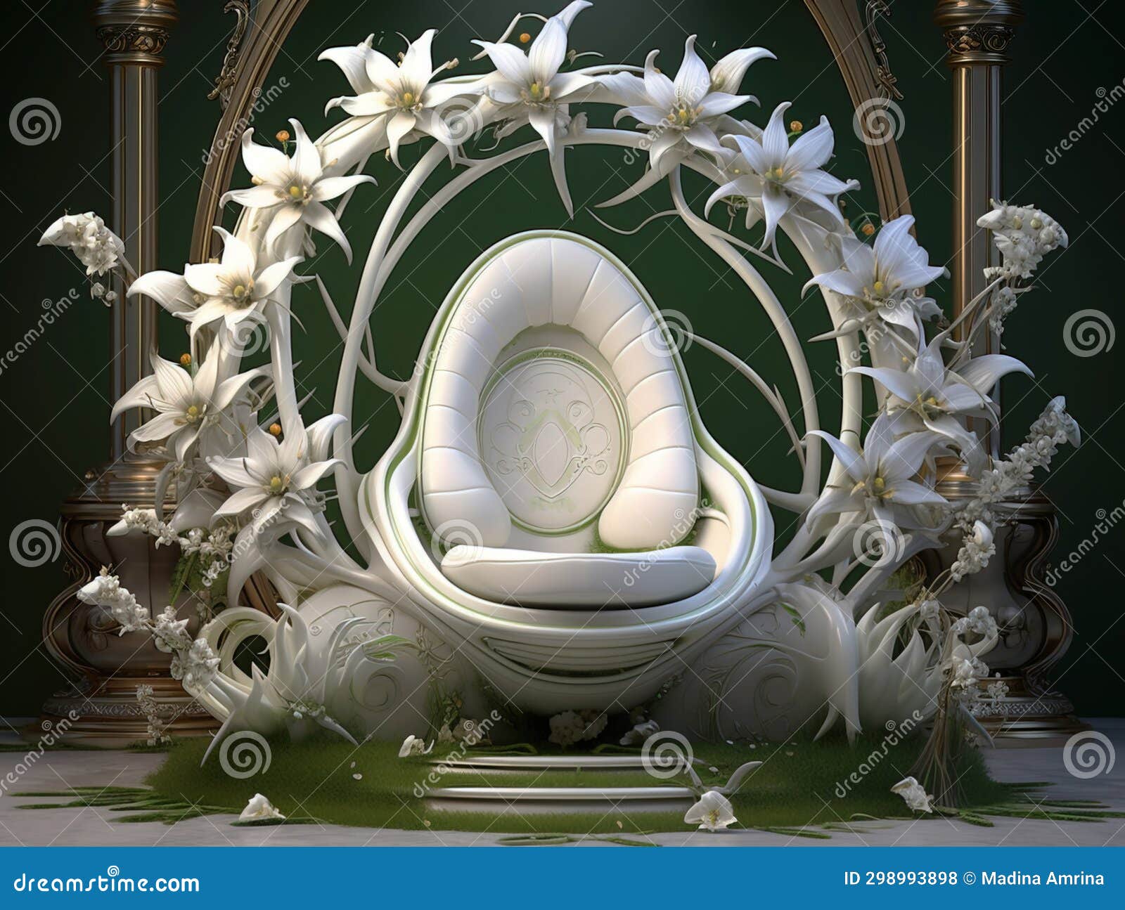 White Throne Decorated with Flowers. Decorated Throne. Stock Photo ...