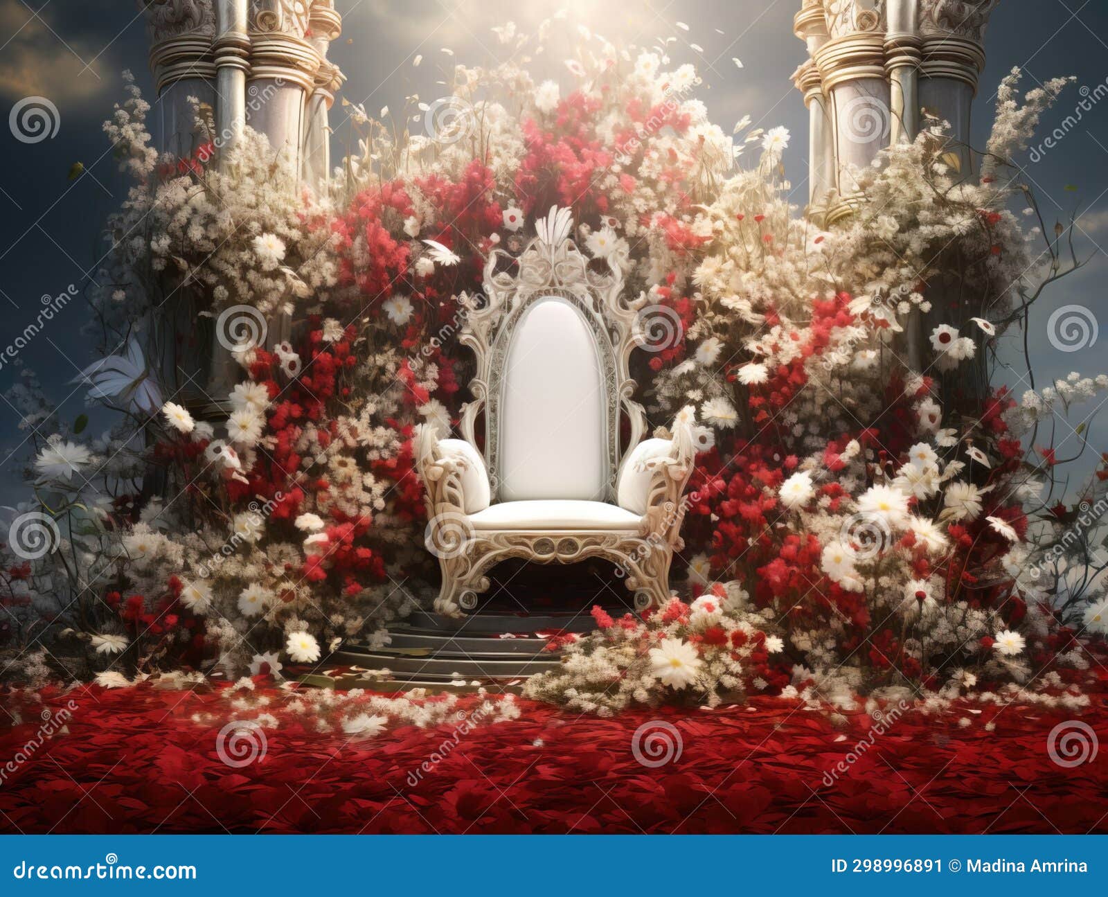 White Throne Decorated with Red Flowers. Stock Image - Image of decoration, vintage: 298996891