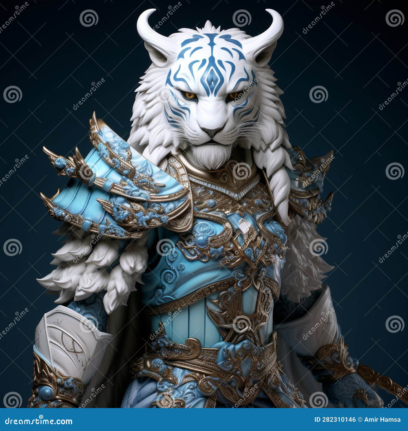 A Tiger with a Sword and a Blue and Gold Armor Stock Illustration ...