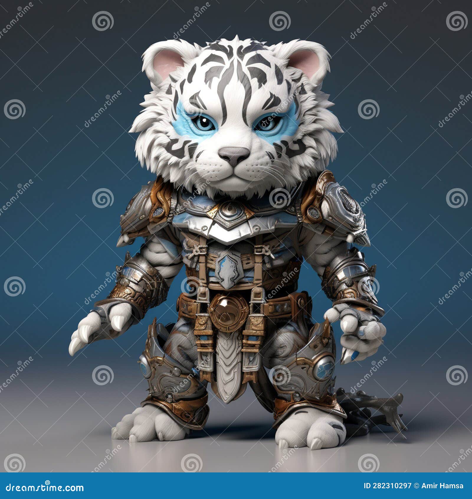 A Tiger with a Sword and a Blue and Gold Armor Stock Illustration ...