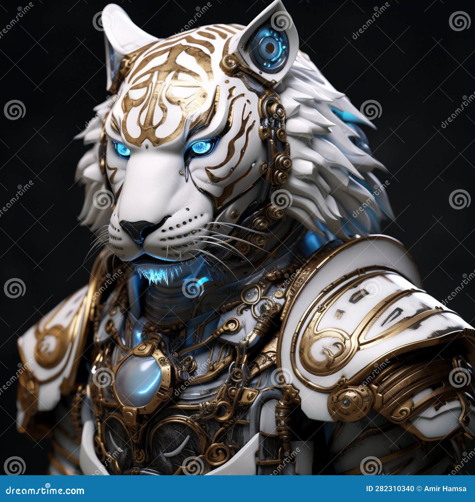 A Tiger with a Sword and a Blue and Gold Armor Stock Illustration ...