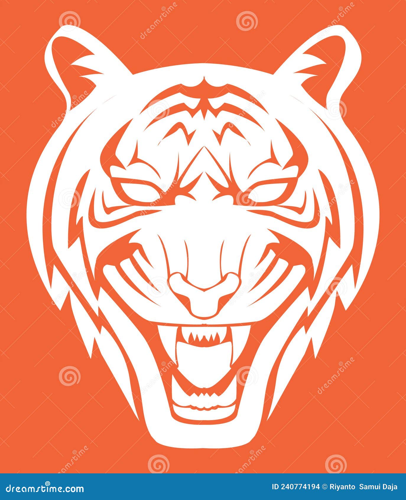 White Tiger Head in Orange Rectangular Illustration Design Stock Vector ...