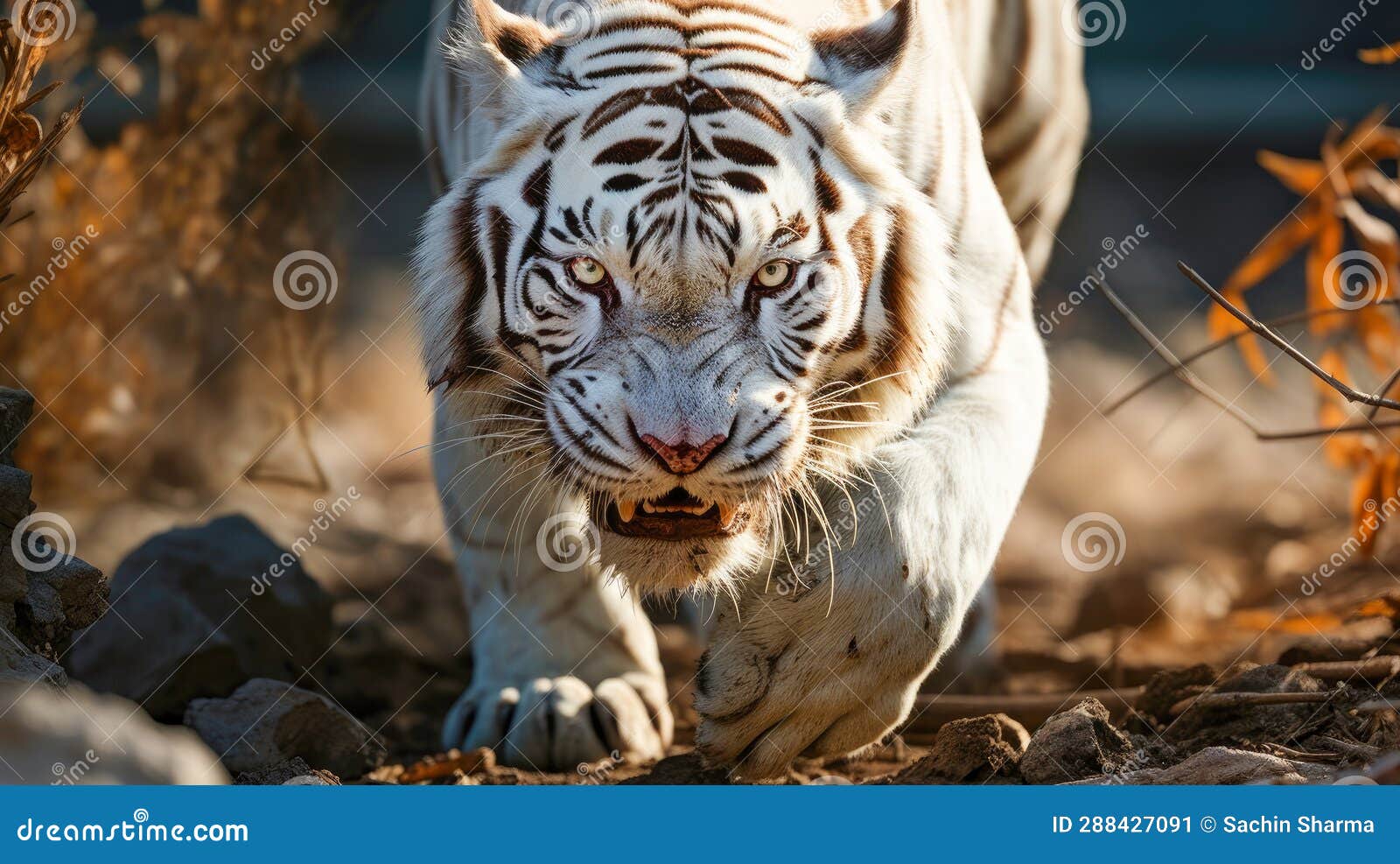 White Tiger with Intense Eyes and an Aggressive Expression ...