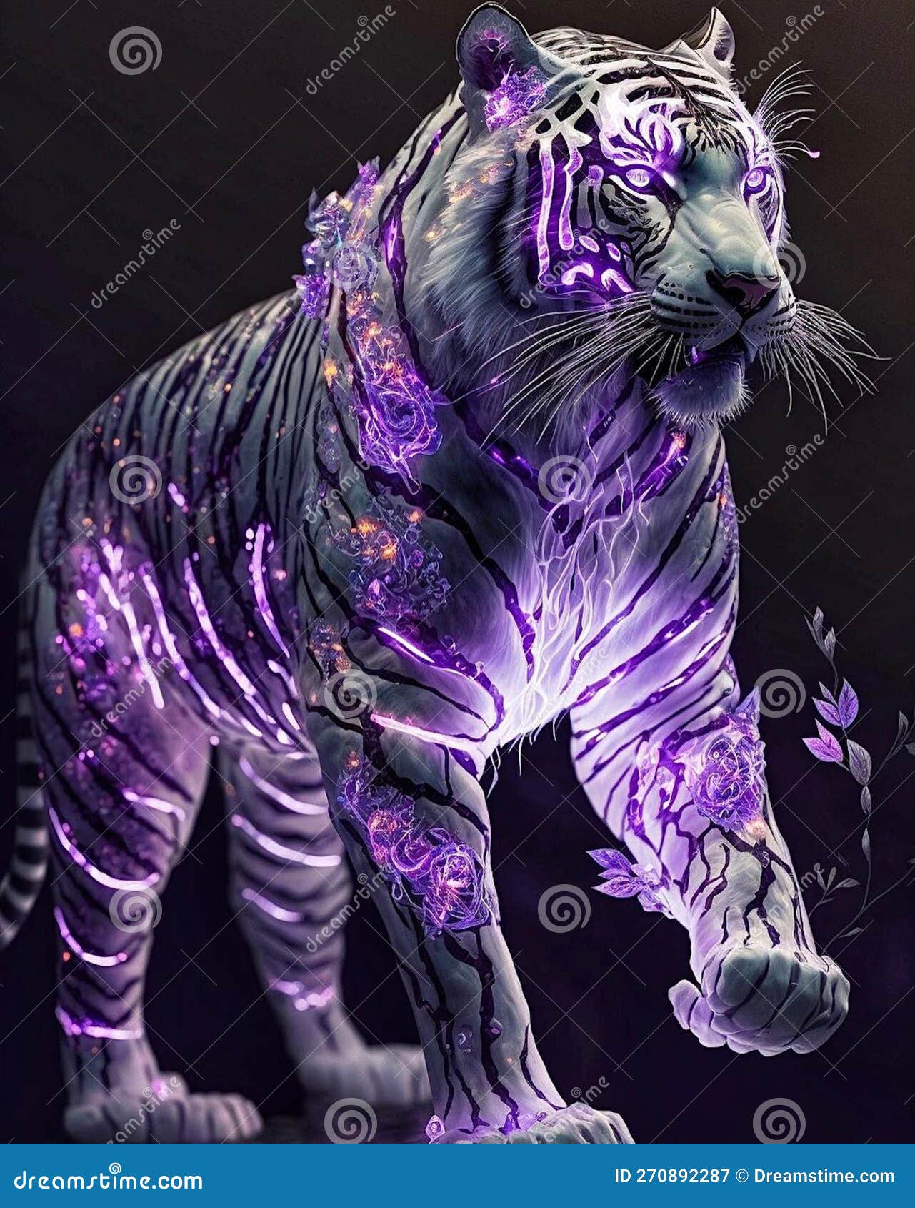 White Tiger with Purple Neon Light Stock Illustration - Illustration of ...