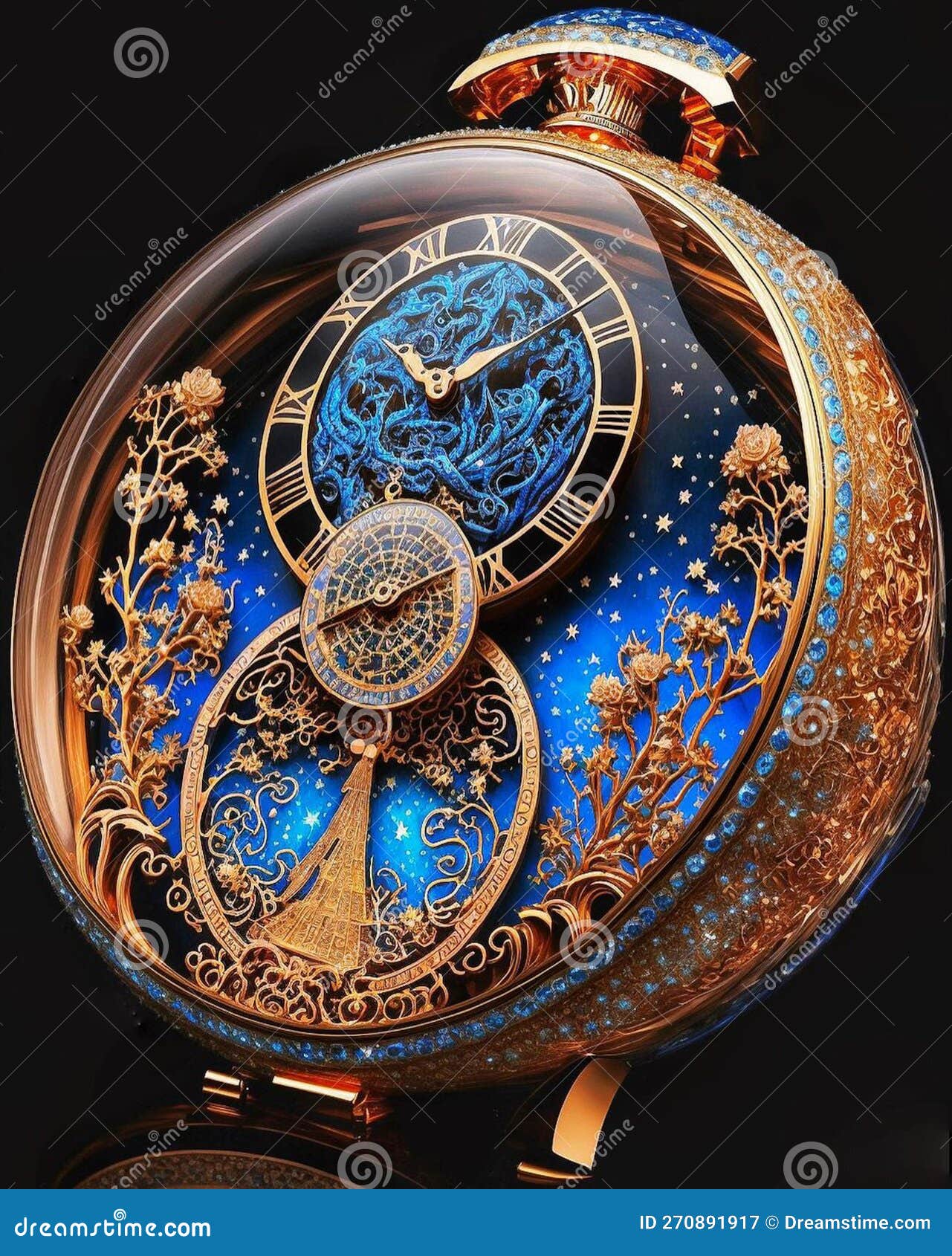 A Head Lion with a Clock Gold Stock Illustration - Illustration of ...