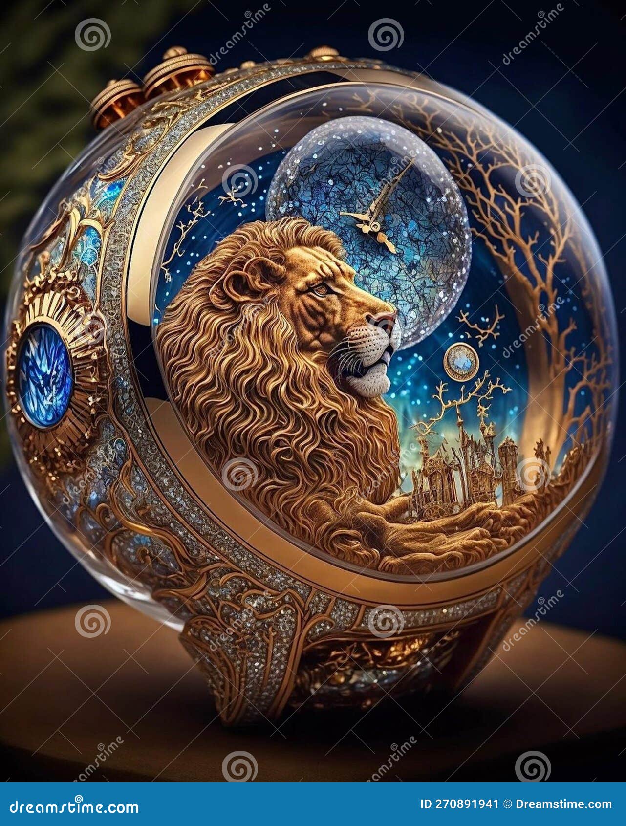 A Head Lion with a Clock Gold Stock Illustration - Illustration of ...