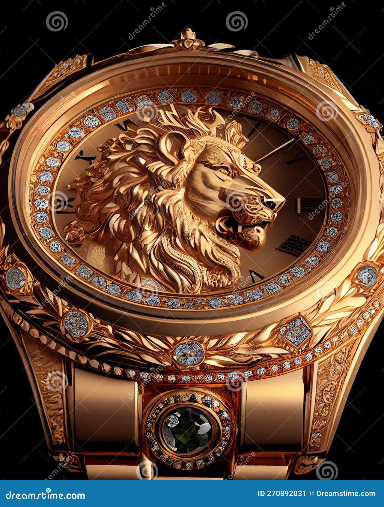 A Head Lion with a Clock Gold Stock Illustration - Illustration of iron ...