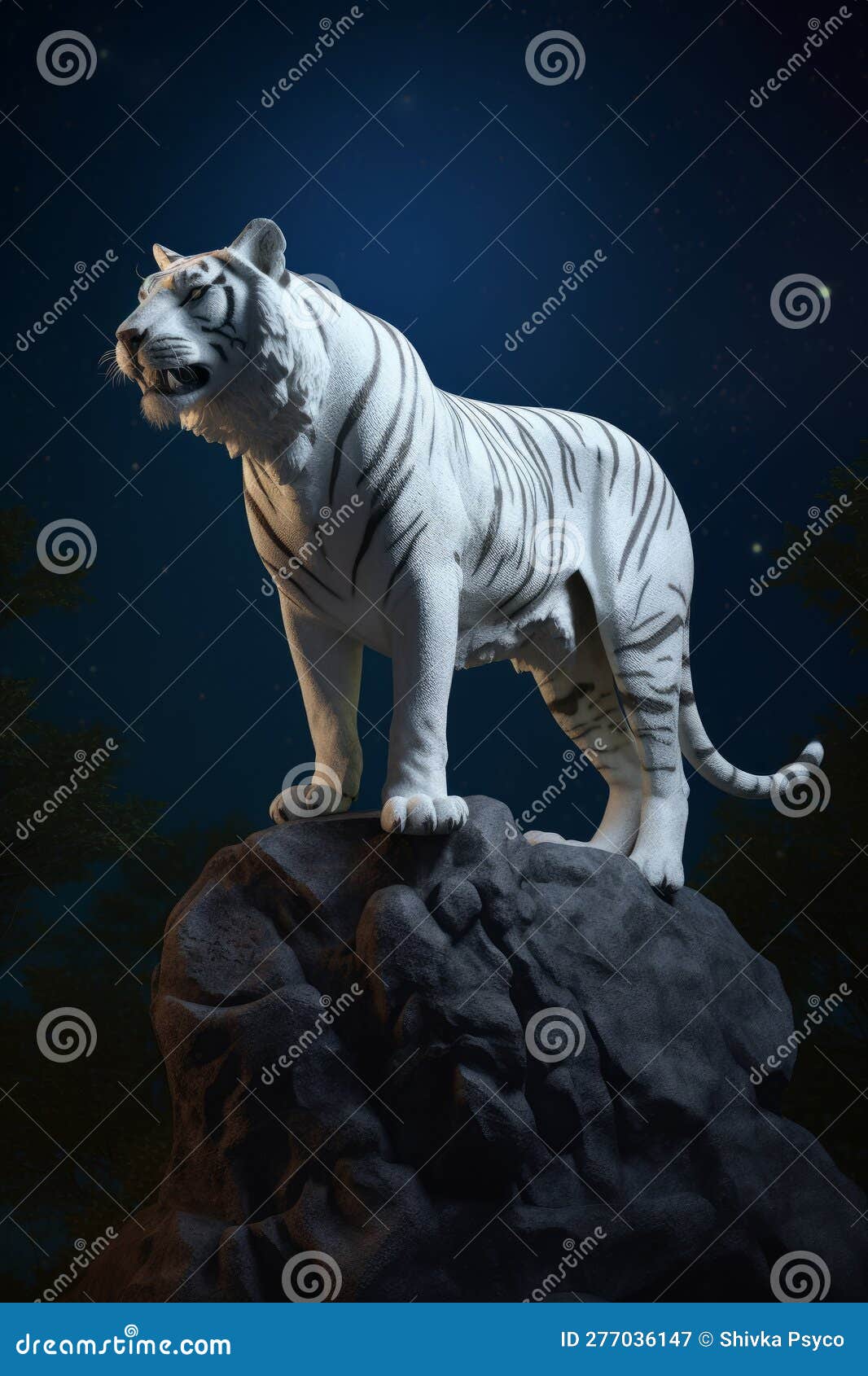 A White Tiger Standing on a Rock in the Moonlight Generative AI Stock ...