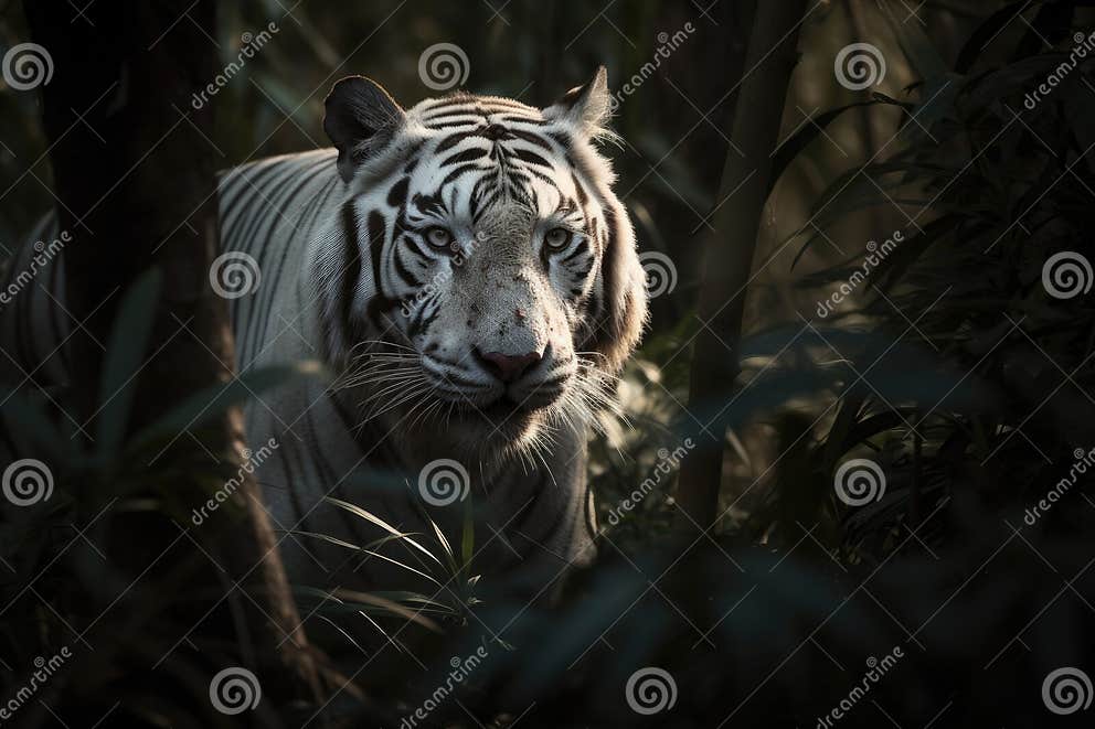 The White Tiger Walk in the Wild Stock Illustration - Illustration of ...