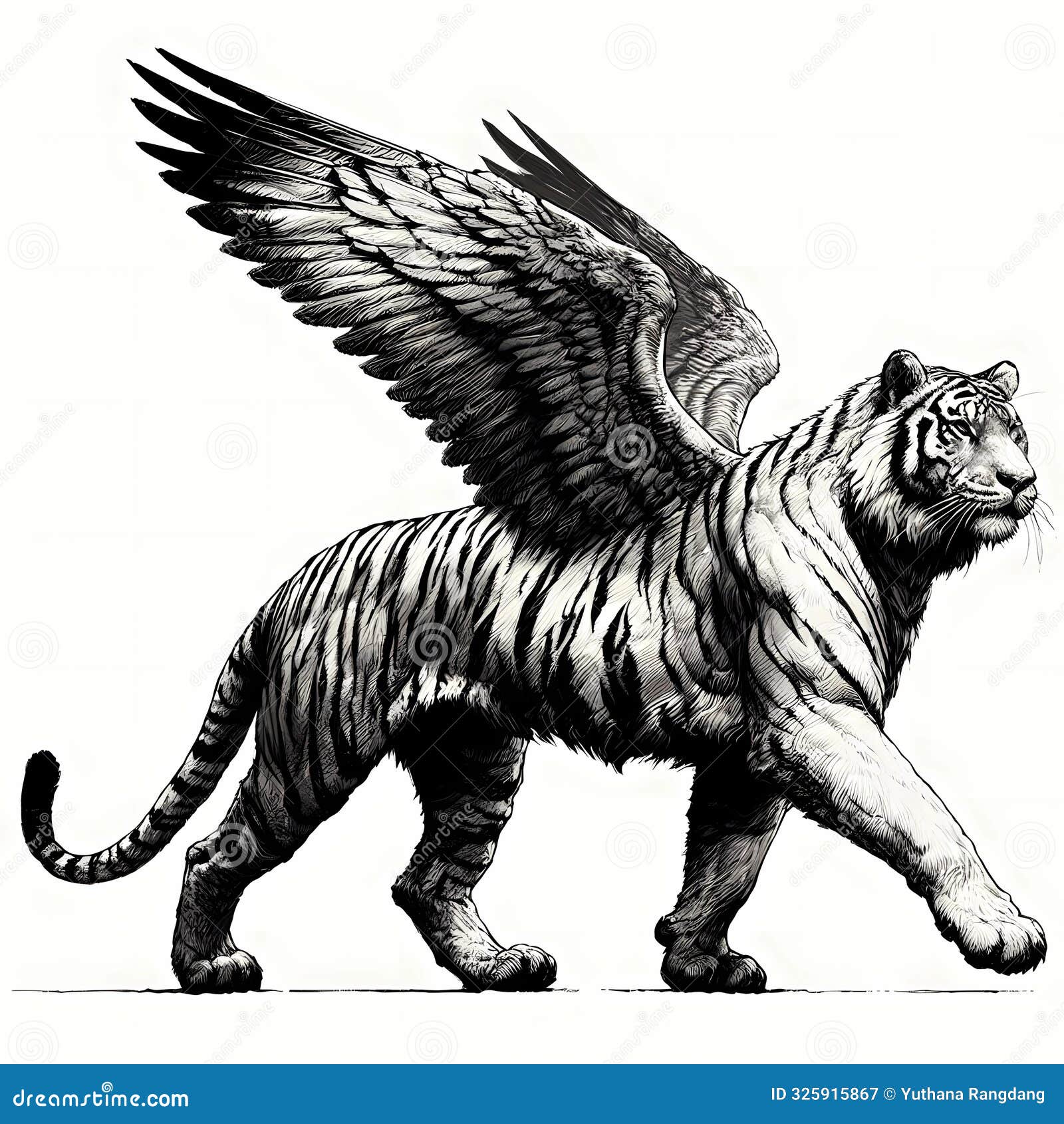 The White Tiger with Wings. Stock Illustration - Illustration of flight ...