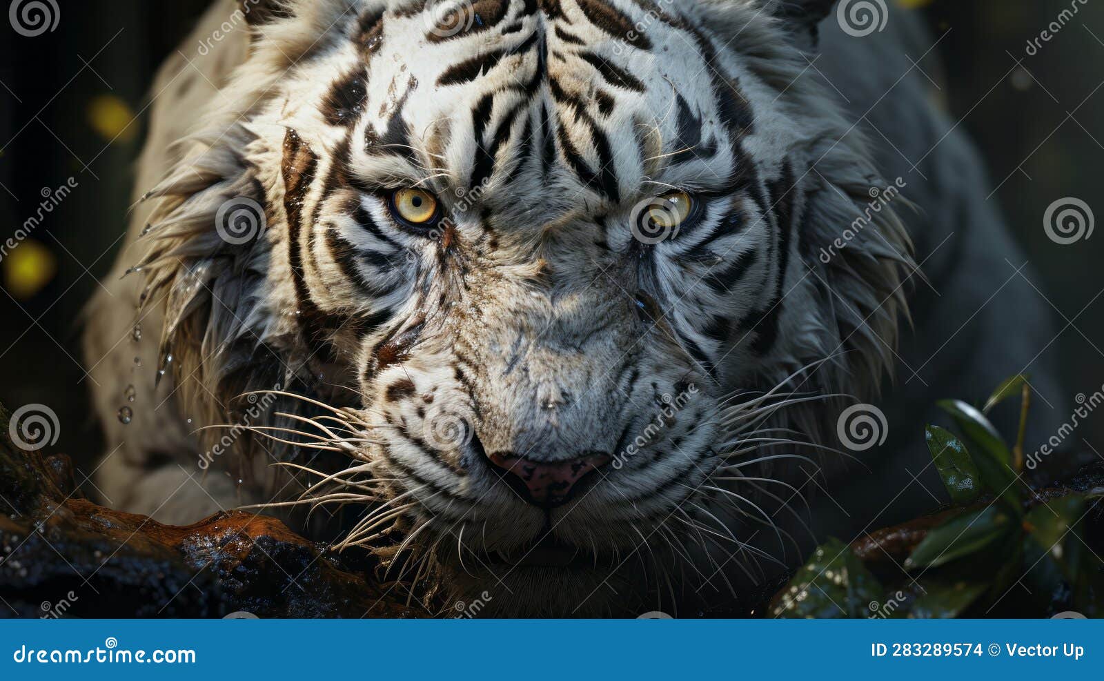 A White Tiger with Yellow Eyes. Generative AI. Stock Illustration ...
