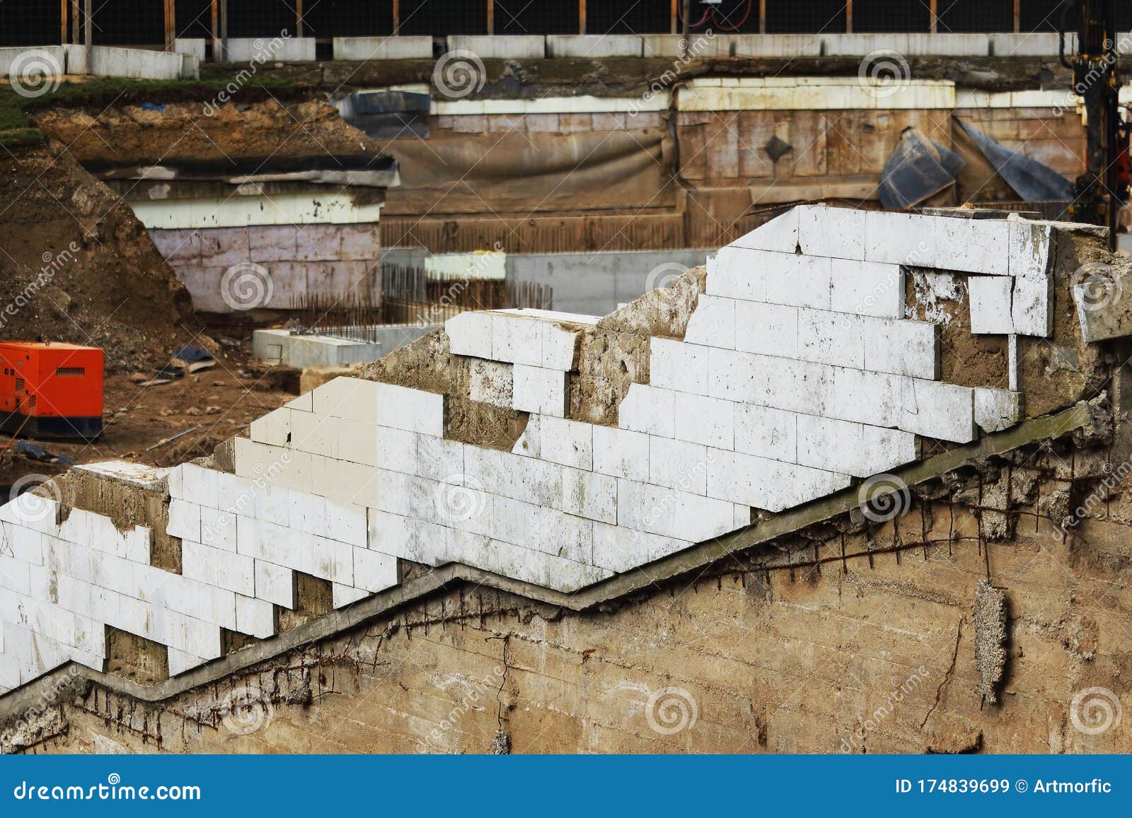 White Tiled Wall on Messy Construction Site Stock Image - Image of ...