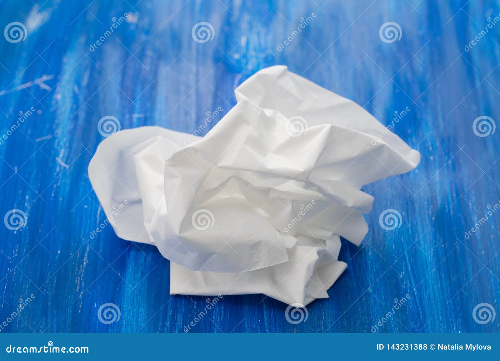 White Clean Dry Crumpled Tissue Paper on Blue Background Stock Photo ...
