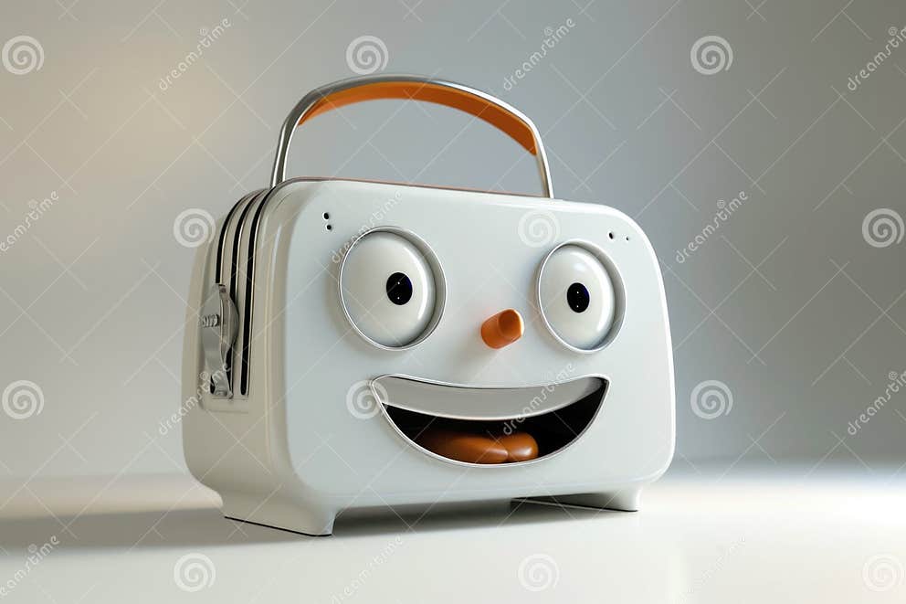 A White Toaster with a Smiling Face on Its Front Panel, Suitable for ...