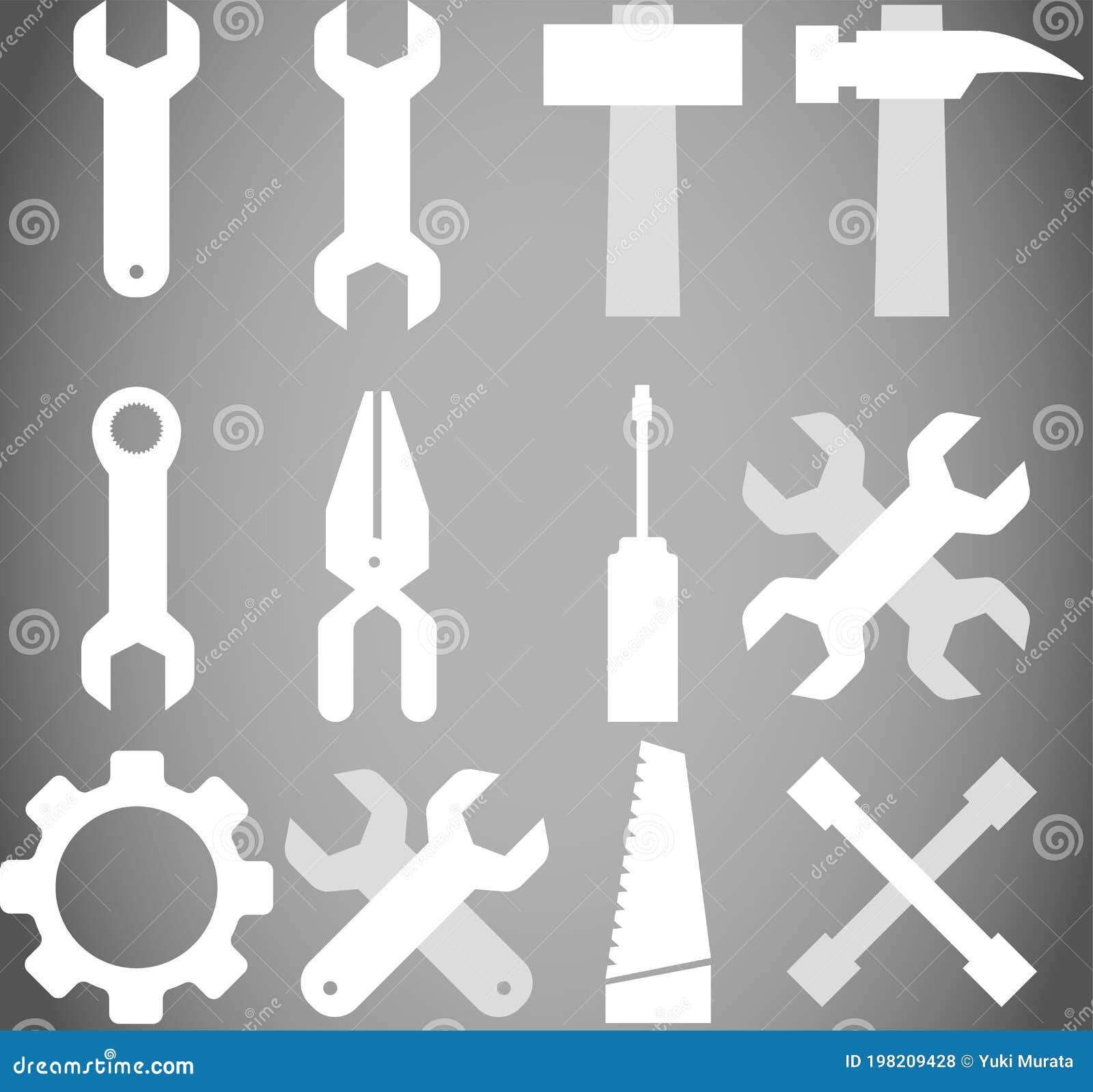 White Tool icon set stock vector. Illustration of pliers - 198209428