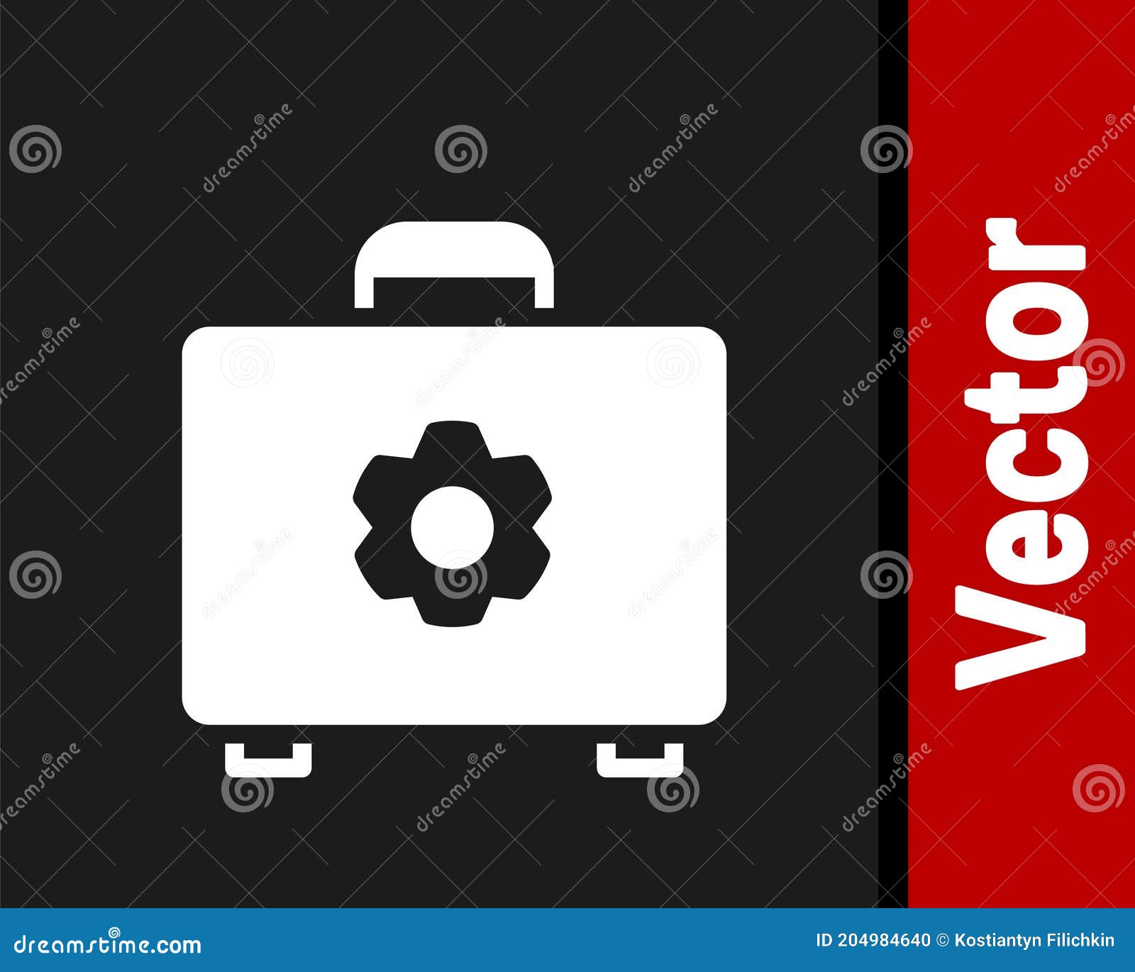 White Toolbox Icon Isolated on Black Background. Tool Box Sign Stock ...