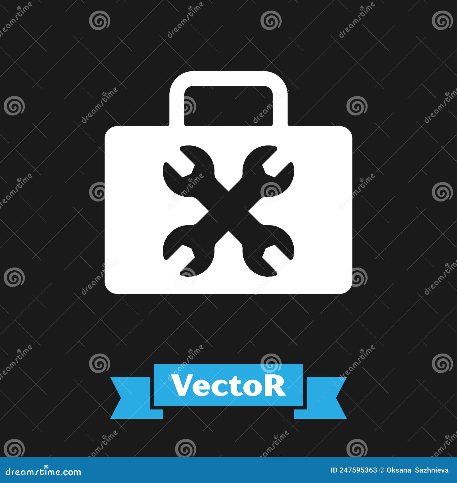 White Toolbox Icon Isolated on Black Background. Tool Box Sign Stock ...