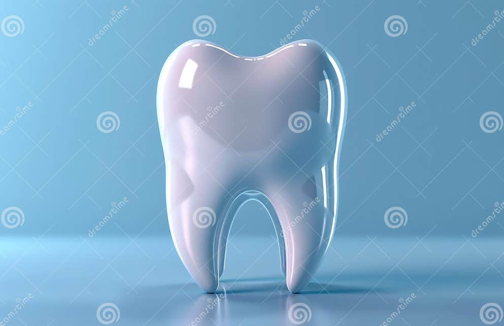 White Tooth on Blue Background. a Single, White, Shiny Tooth Sits on a ...